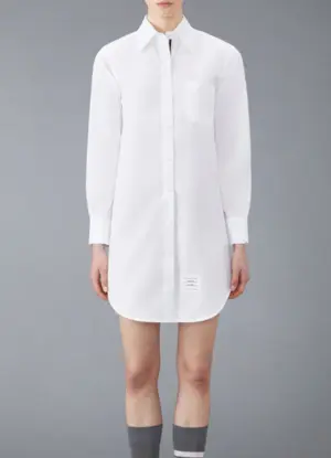 Thom Browne Thigh-length Shirtdress With Grosgrain Placket - White