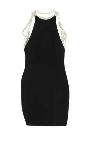 Attico Mini Ponte Jersey Dress With Chain Detail - Black