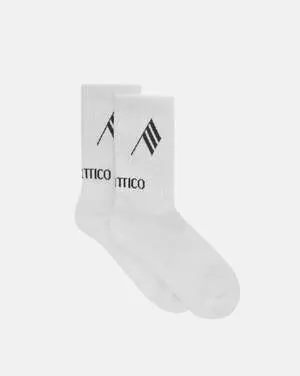 Attico Cotton Crew Socks - Milk/black
