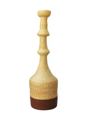 LA ROSE Raffia And Leather Vase - Natural