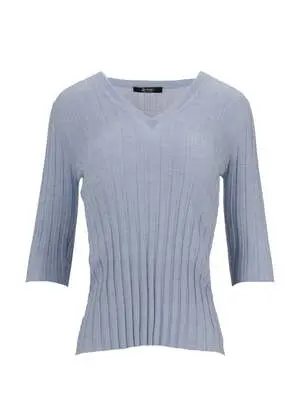 LA ROSE V-neck Cashmere And Silk Top - Sky