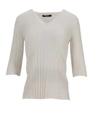 LA ROSE V-neck Cashmere And Silk Top - Cream