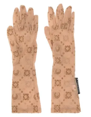 MARINE SERRE Moonogram Mesh Flock Short Gloves - Camel