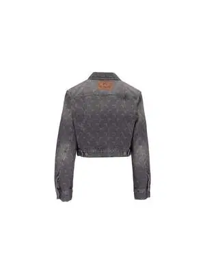 MARINE SERRE Moon Laser Denim Cropped Jacket - Dark Grey