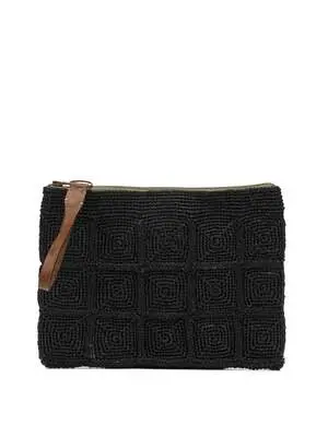 IBELIV Raffia And Leather Clutch - Black