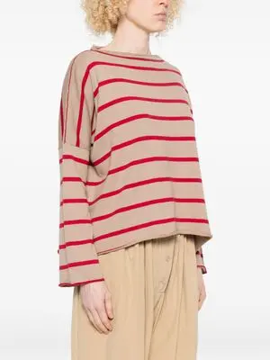 BEYOU Striped Cashmere And Cotton Sweater - Beige