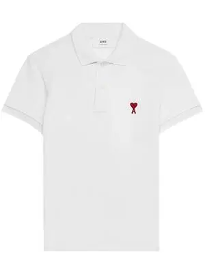 AMI Paris De Coeur Cotton Polo Shirt - White