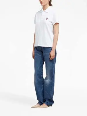 AMI Paris De Coeur Cotton Polo Shirt - White
