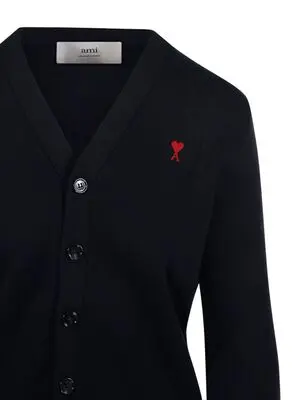 AMI Paris De Coeur Wool Cardigan - Black