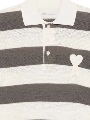 AMI Paris De Coeur Striped Polo Shirt - Grey