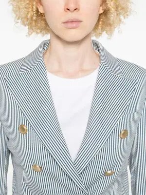 CIRCOLO 1901 Striped Double Breasted Jacket - Blue