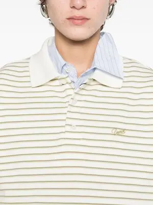 DUNST Striped Cotton Polo Shirt - Green