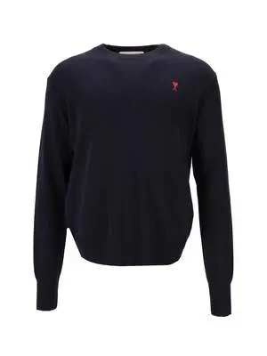 Ami Contrast Heart Crewneck Pullover - Marine/rouge