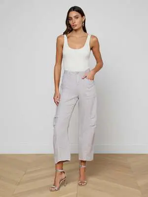 L'Agence Cody Cropped Linen Pants - Light Pewter