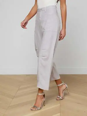 L'Agence Cody Cropped Linen Pants - Light Pewter