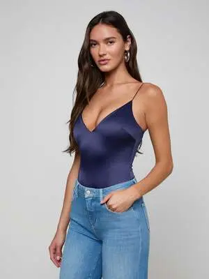 L'Agence Dara Stretch-satin Bodysuit - Midnight