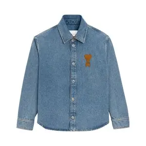 AMI Paris Overshirt With Knitted De Coeur - Blue