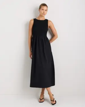 Quince Poplin Boatneck Maxi Dress - Black