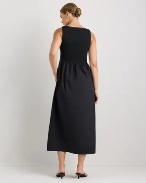 Quince Poplin Boatneck Maxi Dress - Black