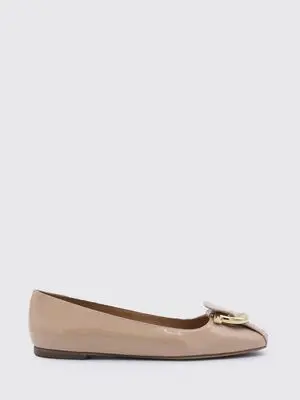 FERRAGAMO Gancini Patent Leather Ballerina Flats - Biscuit