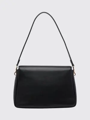 Tory Burch Charlie Smooth Calf Leather Shoulder Bag With Double T Logo - Black