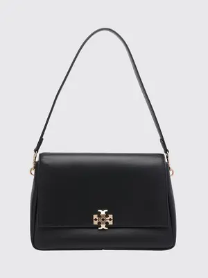 Tory Burch Tory Burch Charlie Smooth Calf Leather Shoulder Bag With Double T Logo Black
