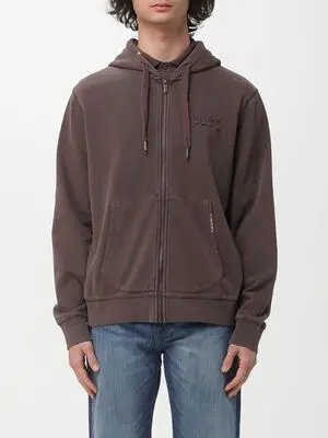 SUN 68 Full Zip Hoodie With Embroidered Logo - Brown