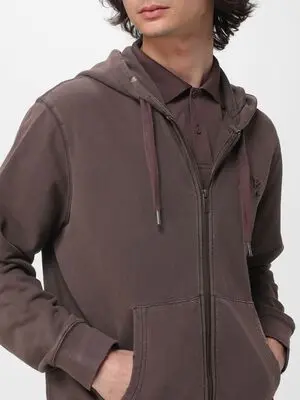 SUN 68 Full Zip Hoodie With Embroidered Logo - Brown