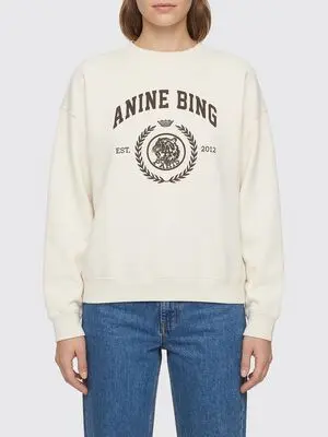 ANINE BING Cotton Crewneck Sweatshirt With Logo - Beige