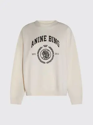 ANINE BING Cotton Crewneck Sweatshirt With Logo - Beige