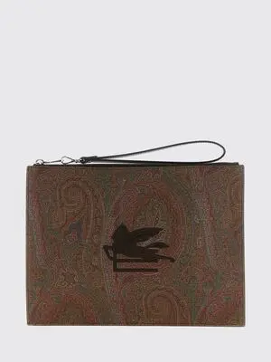 Etro Coated Cotton Paisley Print Document Holder Pouch With Leather Wrist Strap - Brown