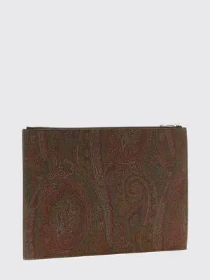 Etro Coated Cotton Paisley Print Document Holder Pouch With Leather Wrist Strap - Brown