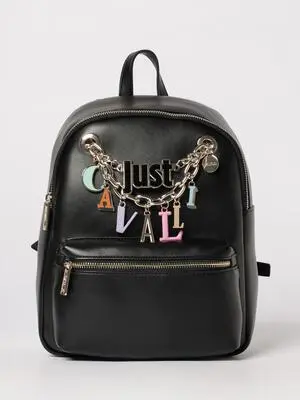 Just Cavalli Faux Leather Backpack With Logo Charm - Black