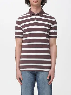 SUN 68 Striped Cotton Polo Shirt With Logo - Brown