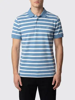 SUN 68 Striped Cotton Polo Shirt With Logo - Gnawed Blue