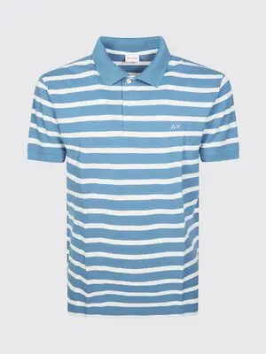 SUN 68 Striped Cotton Polo Shirt With Logo - Gnawed Blue