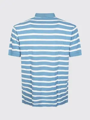 SUN 68 Striped Cotton Polo Shirt With Logo - Gnawed Blue
