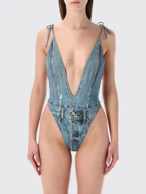 DIESEL® Abstract Print Deep V-neck One-piece Swimsuit - Denim