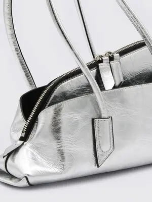 Attico La Passeggiata Small Crackled Laminated Leather Bag - Silver