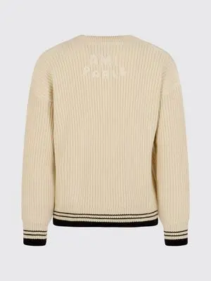 AMI Paris Wool And Cotton Blend V-neck Sweater With Contrast Trims - White