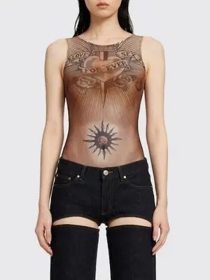 JEAN PAUL GAULTIER The Safe Sex Tattoo Re-edition" Tulle Top - Brown