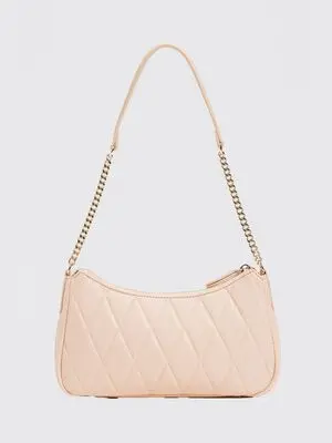 TWINSET Quilted Faux Leather Shoulder Bag With Metal Handle - Peach
