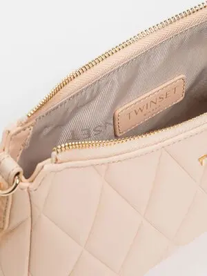 TWINSET Quilted Faux Leather Shoulder Bag With Metal Handle - Peach