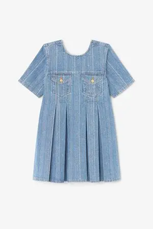 GANNI Striped Denim Mini Dress - Blue