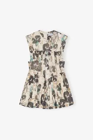 GANNI Printed Mesh Corset Mini Dress