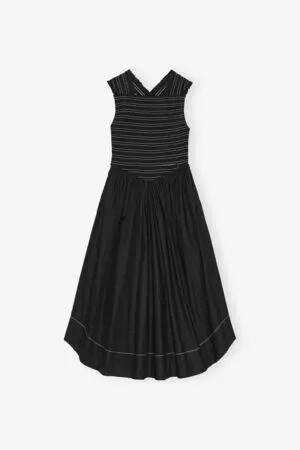 GANNI Washed Stretch Cotton Smock Midi Dress - Black
