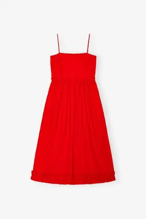 GANNI Cotton Poplin Strap Dress - Red