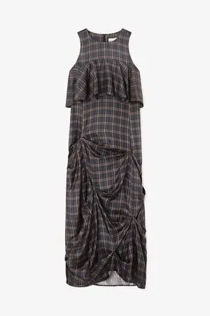 GANNI Check Ruffle Dress - Black