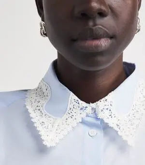 Sandro Cotton Lace-trim Shirt - Blue