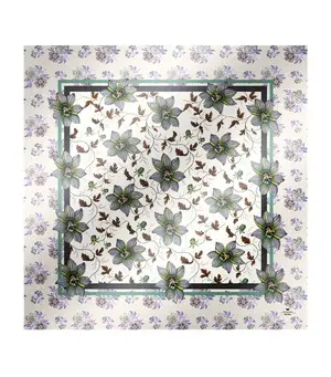 Max Mara Silk Twill Floral Scarf - White